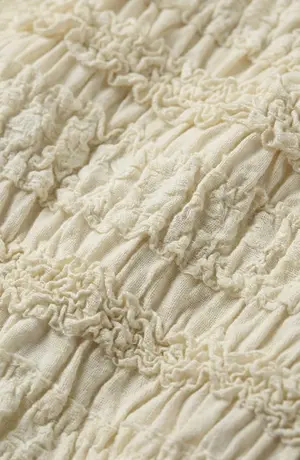 MODENAIRE Smocked Peplum Puff Sleeve Blouse - Cream