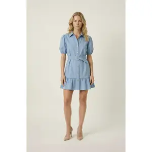 MODENAIRE Belted Button-up Mini Dress - Light Blue