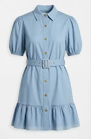 MODENAIRE Belted Button-up Mini Dress - Light Blue