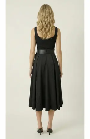 MODENAIRE Belted Scoop Neck Midi Dress