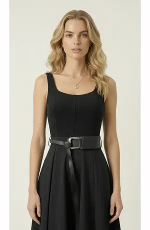 MODENAIRE Belted Scoop Neck Midi Dress