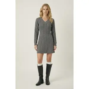 MODENAIRE Cable Knit V-neck Sweater Dress