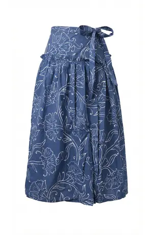 MODENAIRE Floral Print Wrap Midi Skirt