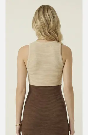 MODENAIRE Sleeveless Knit Two Tone Maxi Dress