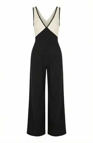 MODENAIRE Two-tone Wrap Bodice Jumpsuit - Black/cream