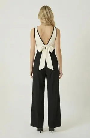 MODENAIRE Two-tone Wrap Bodice Jumpsuit - Black/cream