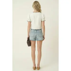 MODENAIRE Puff Sleeve Embroidered Tie-front Blouse - Ivory