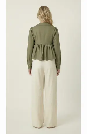 MODENAIRE Smocked Panel Tie Front Blouse
