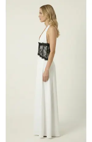 MODENAIRE Halter Lace Corset Maxi Dress