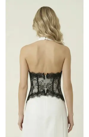 MODENAIRE Halter Lace Corset Maxi Dress