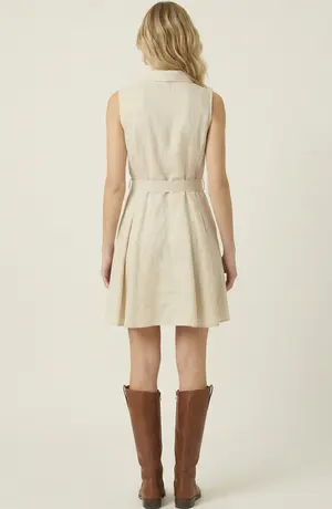 MODENAIRE Sleeveless Fit-and-flare Button-front Dress - Beige