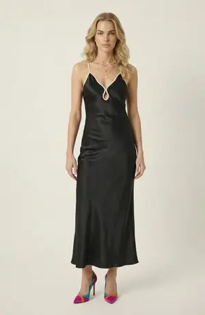 MODENAIRE Satin Plunging Cutout Maxi Dress