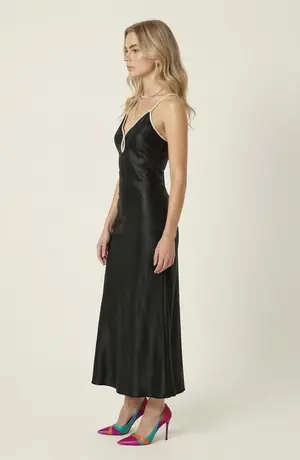 MODENAIRE Satin Plunging Cutout Maxi Dress