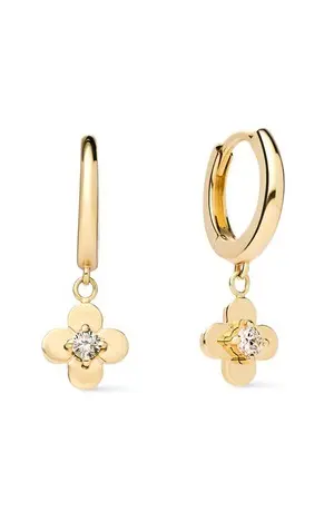 ANA LUISA Solid Yellow Gold Mini Flower Drop Earrings - Diamond