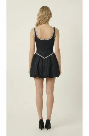MODENAIRE Scoop Neck Bubble Hem Mini Dress - Black