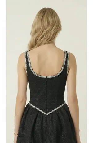 MODENAIRE Scoop Neck Bubble Hem Mini Dress - Black