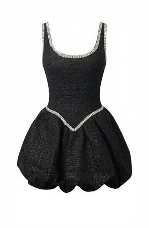 MODENAIRE Scoop Neck Bubble Hem Mini Dress - Black