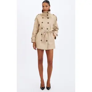 MISS CIRCLE NEW YORK Vanetta Double-breasted Mini Trench Coat - Tan