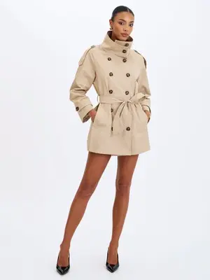 MISS CIRCLE NEW YORK Vanetta Double-breasted Mini Trench Coat - Tan