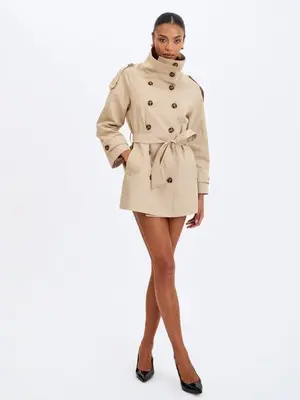 MISS CIRCLE NEW YORK Vanetta Double-breasted Mini Trench Coat - Tan