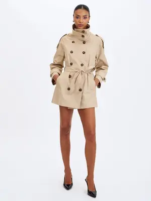 MISS CIRCLE NEW YORK Vanetta Double-breasted Mini Trench Coat - Tan
