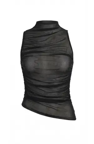 MODENAIRE Ruched Mock Neck Top