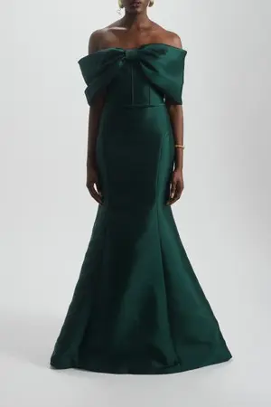 Amsale Off-the-shoulder Bow Gown - Hunter