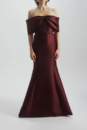 Amsale Off-the-shoulder Bow Gown - Ruby