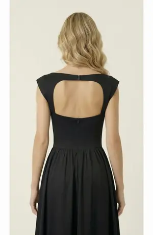 MODENAIRE Open Back Cap Sleeve Midi Dress