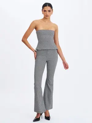 MISS CIRCLE Ulla Micro-houndstooth Strapless Peplum Top - Hounstooth Grey