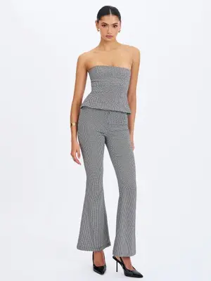MISS CIRCLE Ulla Micro-houndstooth Strapless Peplum Top - Hounstooth Grey