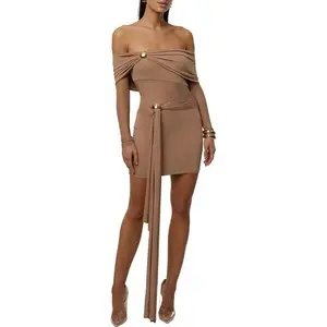 JLUXLABEL Off-the-shoulder Sculpted Cocktail Dress - Beige