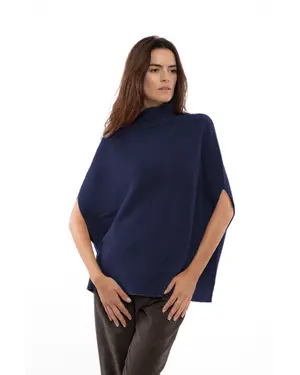 MONTICELLI CASHMERE Cashmere Funnel Neck Poncho Blue