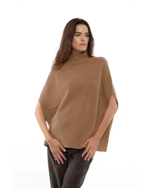 MONTICELLI CASHMERE Cashmere Funnel Neck Poncho Camel