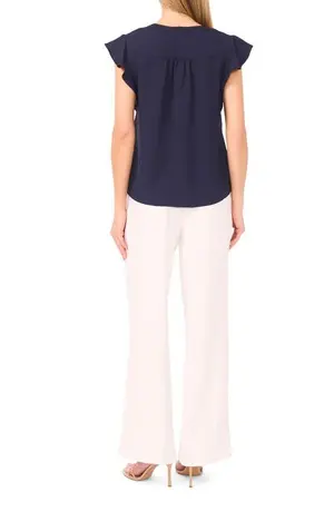 Halogen Flutter Sleeve Top - Baritone Blue