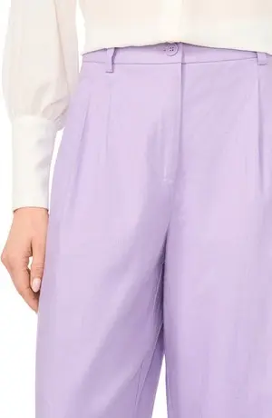 Halogen Pleated High Waist Linen Blend Wide Leg Trousers - Soft Lavender