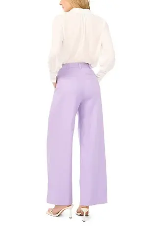 Halogen Pleated High Waist Linen Blend Wide Leg Trousers - Soft Lavender