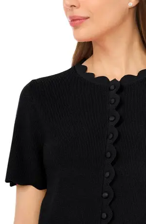 CECE DUPRAZ Scalloped Short Sleeve Cardigan