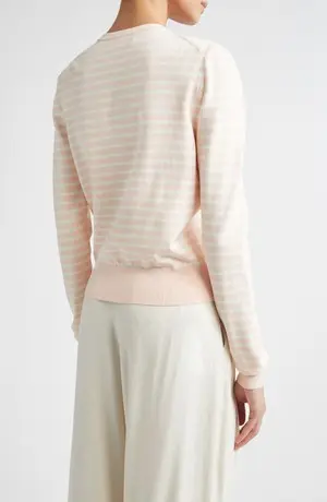 Lela Rose Rose Appliqué Stripe Cardigan
