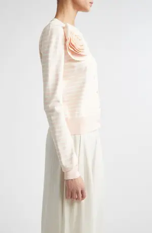Lela Rose Rose Appliqué Stripe Cardigan