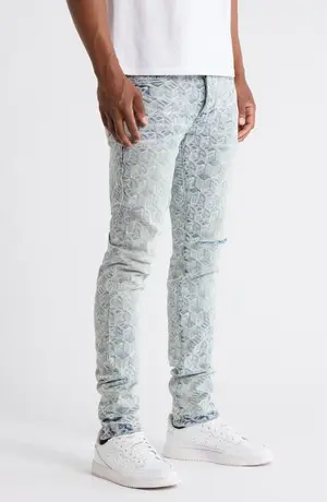 PURPLE BRAND P001 Jacquard Monogram Skinny Jeans - Light Indigo