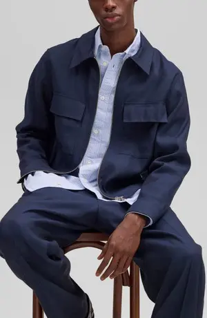 Nn07 Alban 1808 Canvas Zip-up Shirt Jacket - Deep Navy