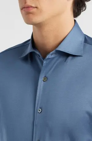 Canali Regular Fit Cotton Jersey Dress Shirt - Blue