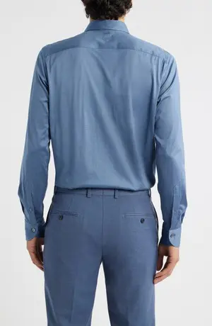 Canali Regular Fit Cotton Jersey Dress Shirt - Blue