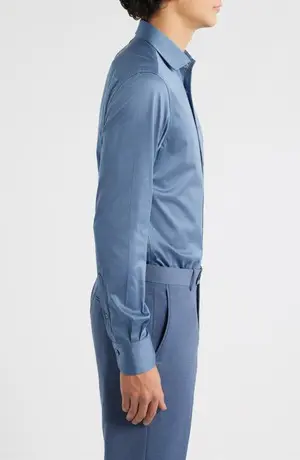 Canali Regular Fit Cotton Jersey Dress Shirt - Blue