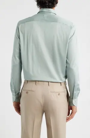 Canali Regular Fit Cotton Jersey Dress Shirt - Green