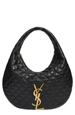 Saint Laurent Icare Quilted Leather Hobo Bag Noir