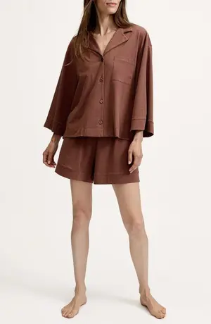PETITE PLUME Olivia Featherweight Pima Cotton Short Pajamas - Brown