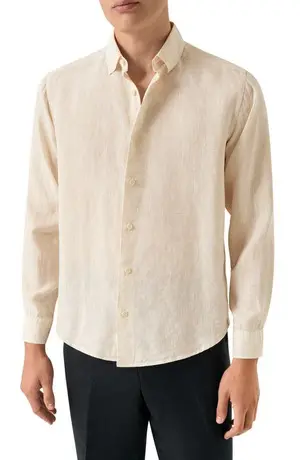 Eton Regular Fit Linen Dress Shirt - Light Beige