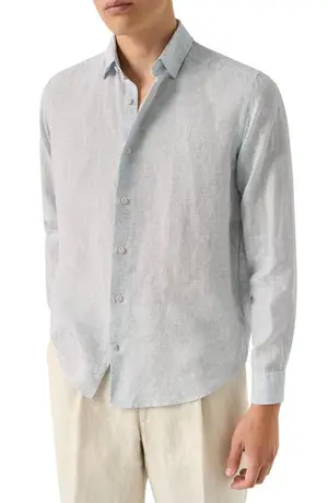 Eton Regular Fit Linen Dress Shirt - Light Blue